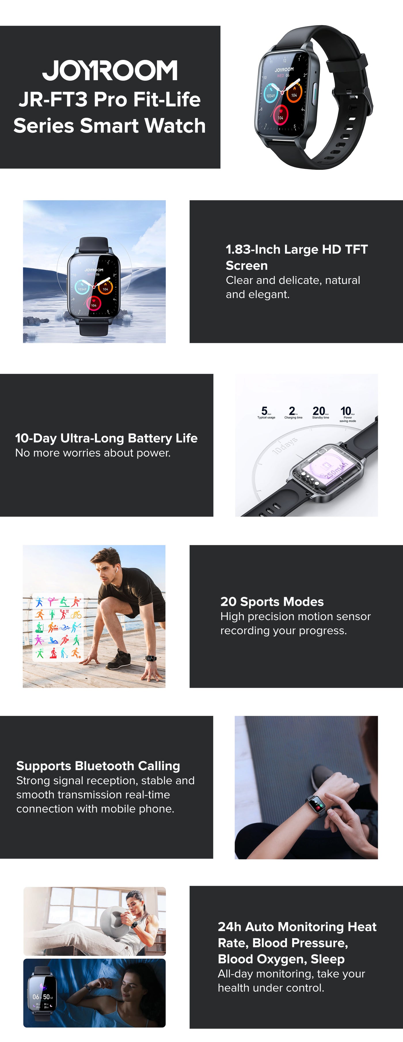 JR-FT3 PRO Smart Watch Bluetooth Calling Compatible with iPhone Android ...