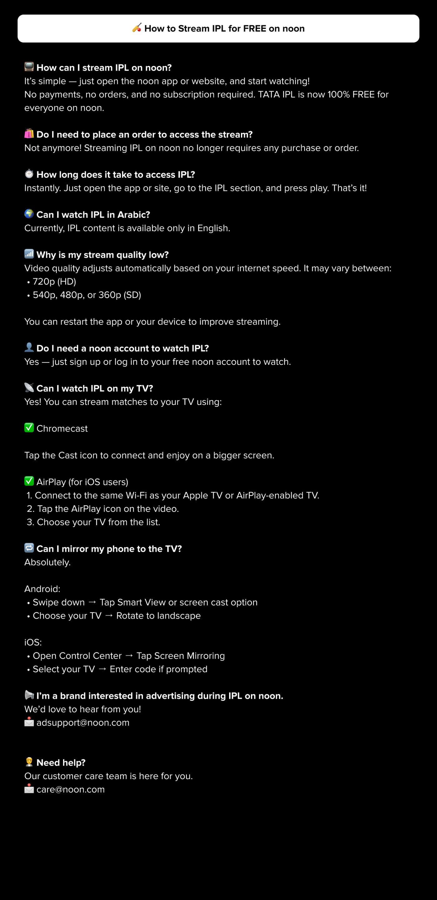 Faq | Stream TATA IPL 2025 exclusively on noon! 🏏