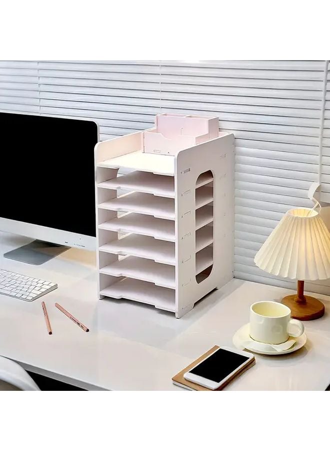 Generic 7 Layer Document Rack With Pen Holder White PVC File Organizer ...