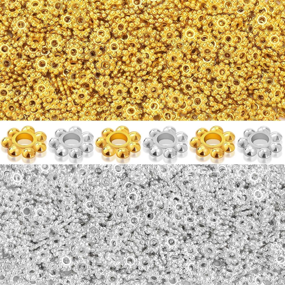 Augshy 700 Pcs Silver and Gold Daisy Flower Spacer Beads for Jewelry ...