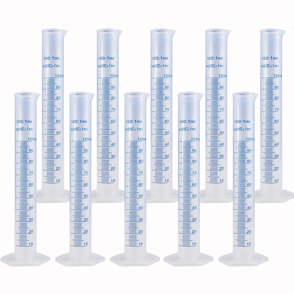 GRRONZEE 10Pack 100ml Plastic Graduated Cylinder, Plastic Measuring ...