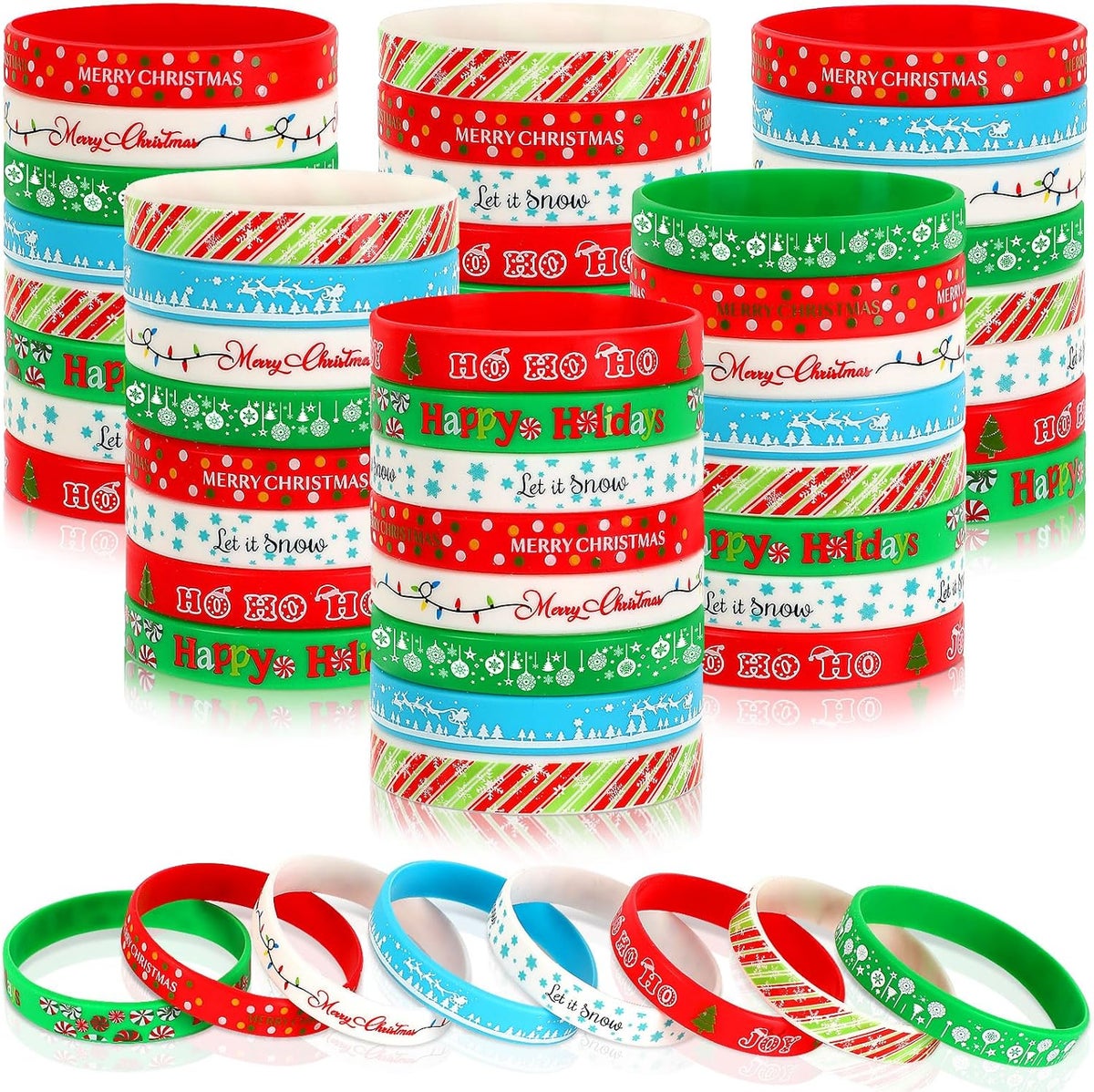 JUNEBRUSHS 64pcs Christmas Wristband Silicone Bracelets Bulk Elk Xmas ...