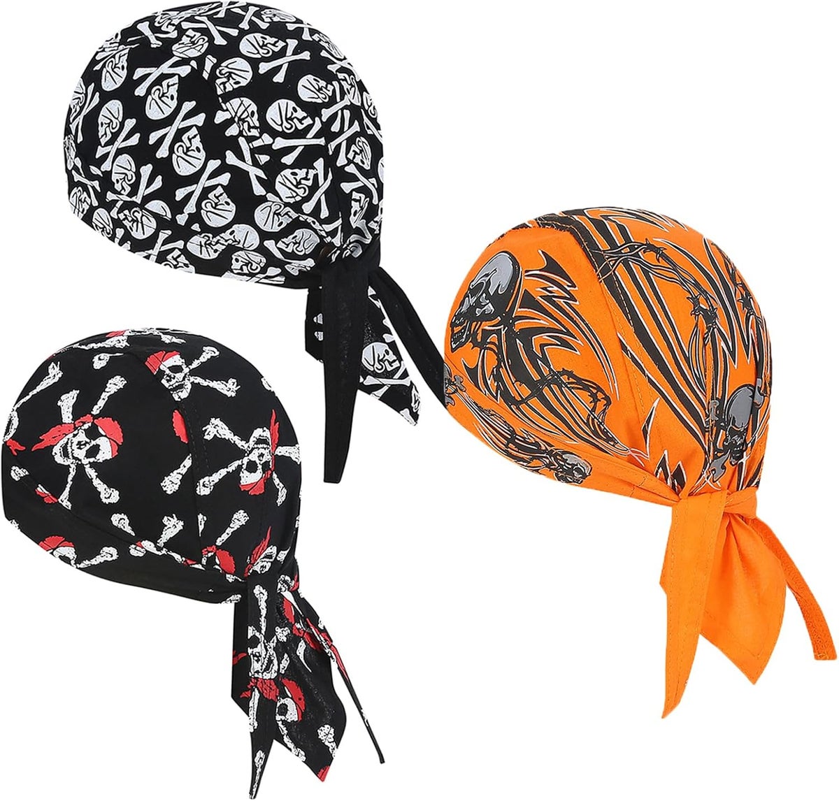 DANLCUPL 3 Pcs DOO Rags Dew Rag Skull Cap Pirate Hat Cooling Head Wrap ...