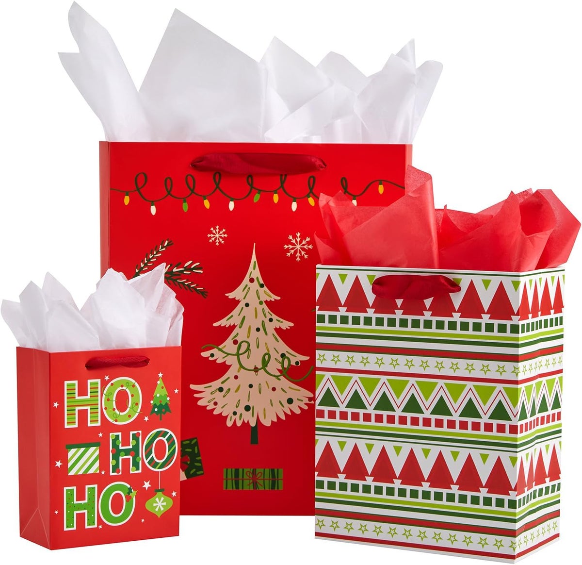SUNCOLOR Christmas Gift Bags Assorted Sizes with Tissue Paper, 9 Pack ...