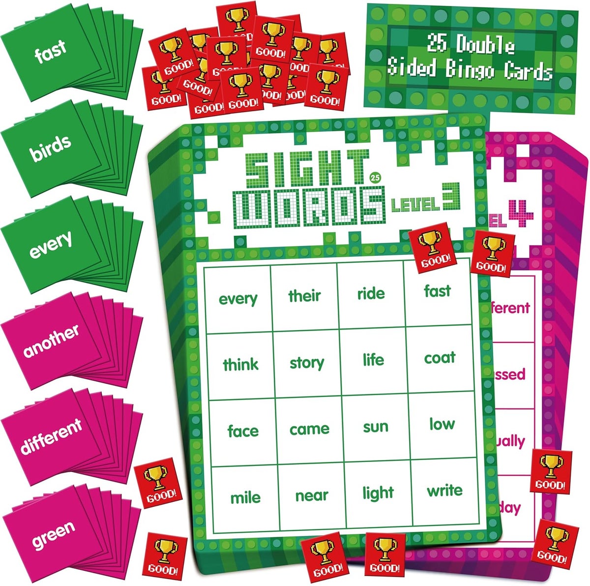 SpriteGru Sight Word Bingo Game, 144 Sight Words Learn to Read Level 3 ...