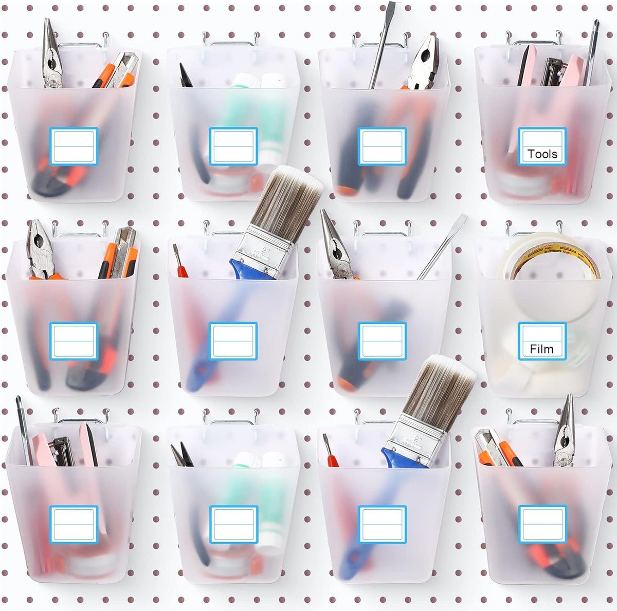 Namalu 12 Pack Pegboard Storage Bins with Labels and Hooks Bulk Peg ...