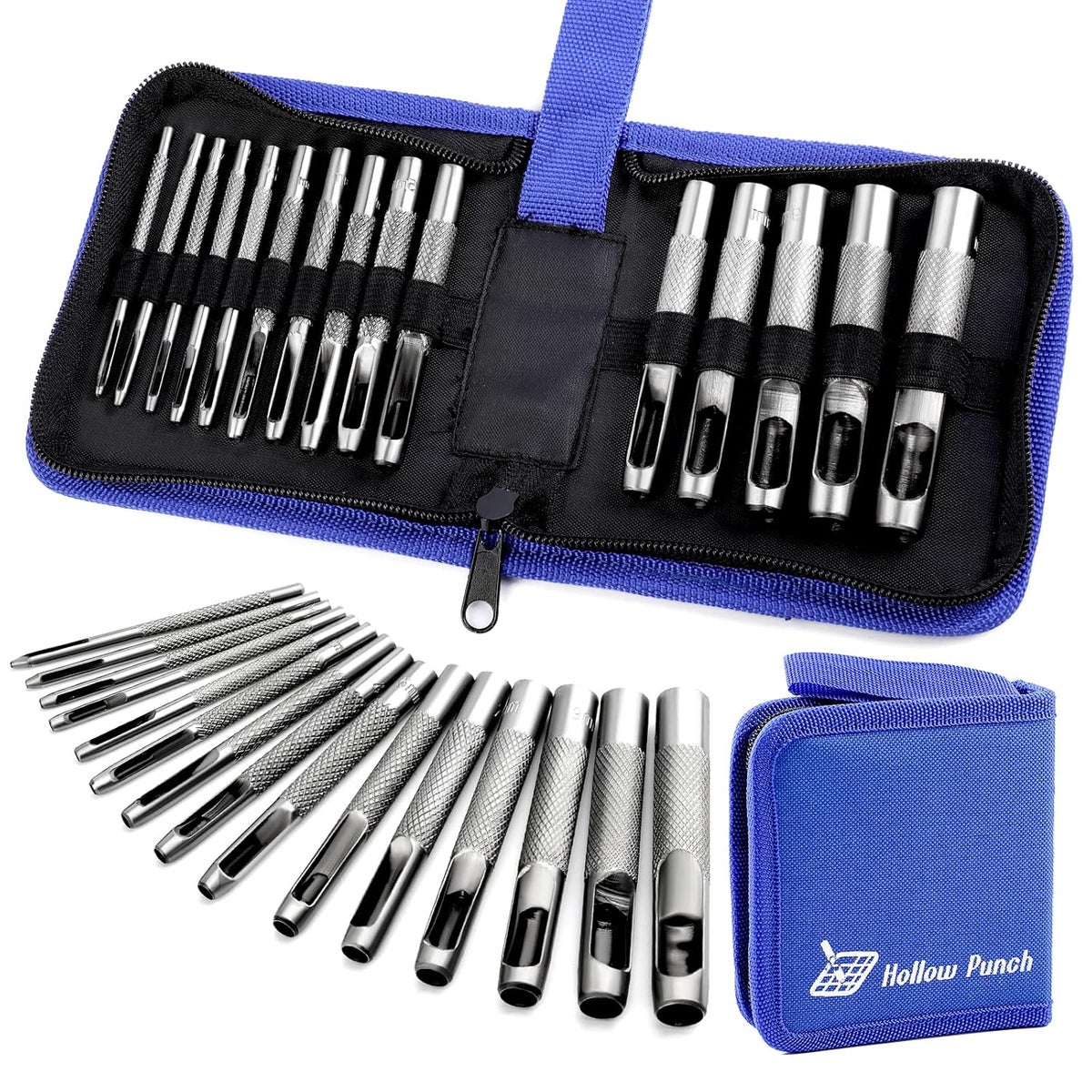 Veroave 15 Pcs Leather Hole Punch,Hole Punch Set Round Steel Leather ...