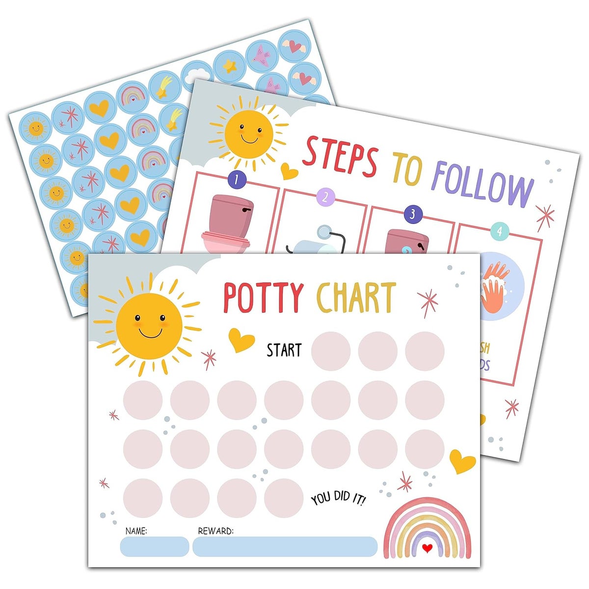 TIRYWT Sun Rainbow Potty Training Sticker Chart, 10 Potty Charts with ...