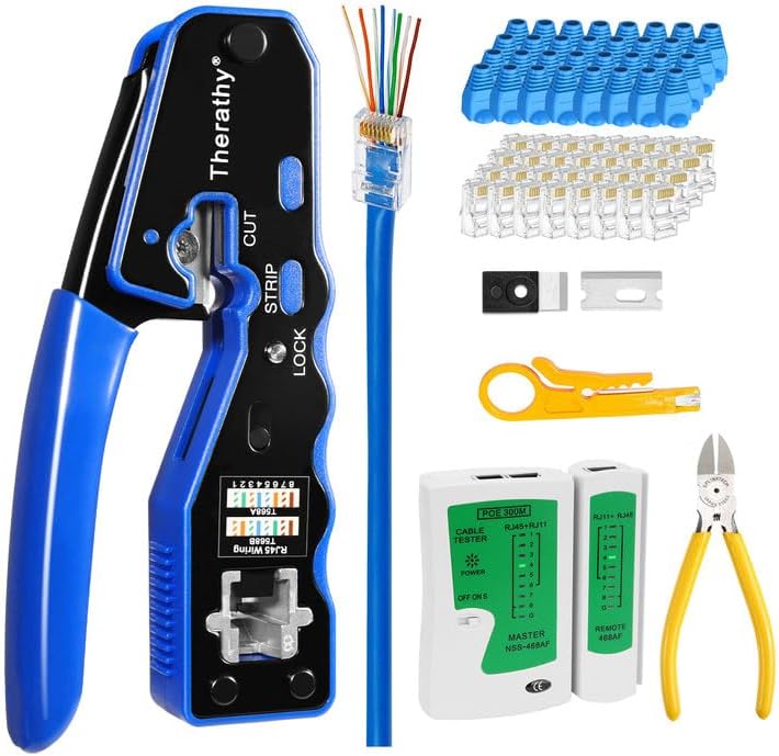 Therathy RJ45 Crimp Tool Kit, Ethernet Crimping Tool Kit for Pass ...