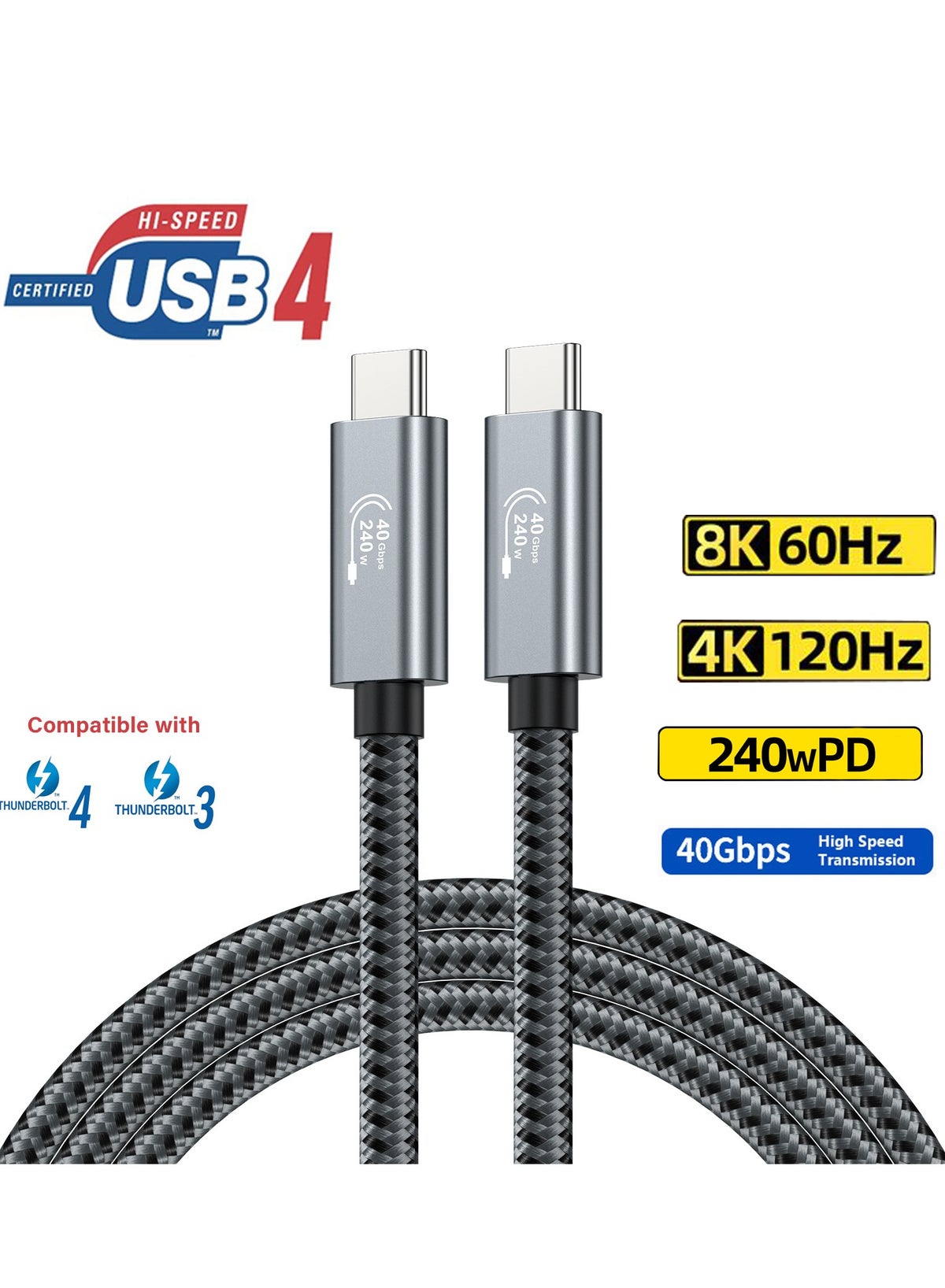 Generic USB4 Cable Compatible Thunderbolt 4/3,USB C to USB C Cable,8K ...