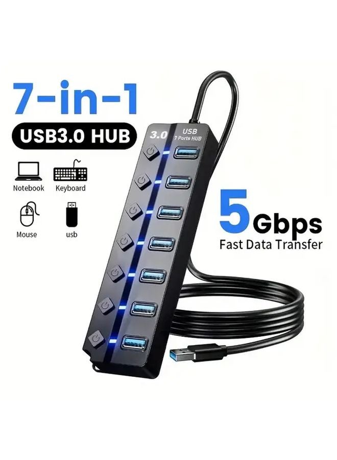 Generic 7 Port USB 3 0 Hub Ultra Slim With On Off Switches Fast 5Gbps ...
