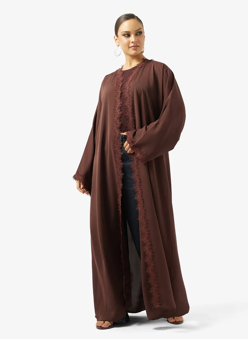 hayas closet Lace detail Abaya With Sheila for Women | Best Price UAE