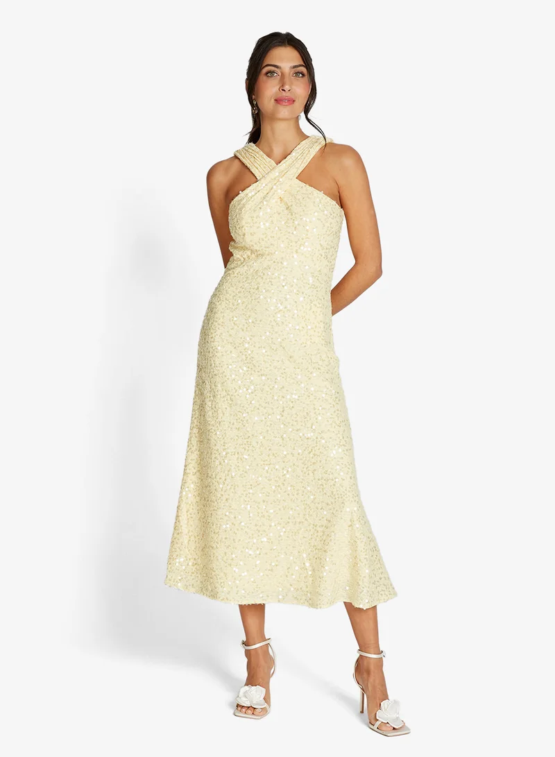 Little Mistress Lemon Sequin Midi Dress for Women | Best Price UAE
