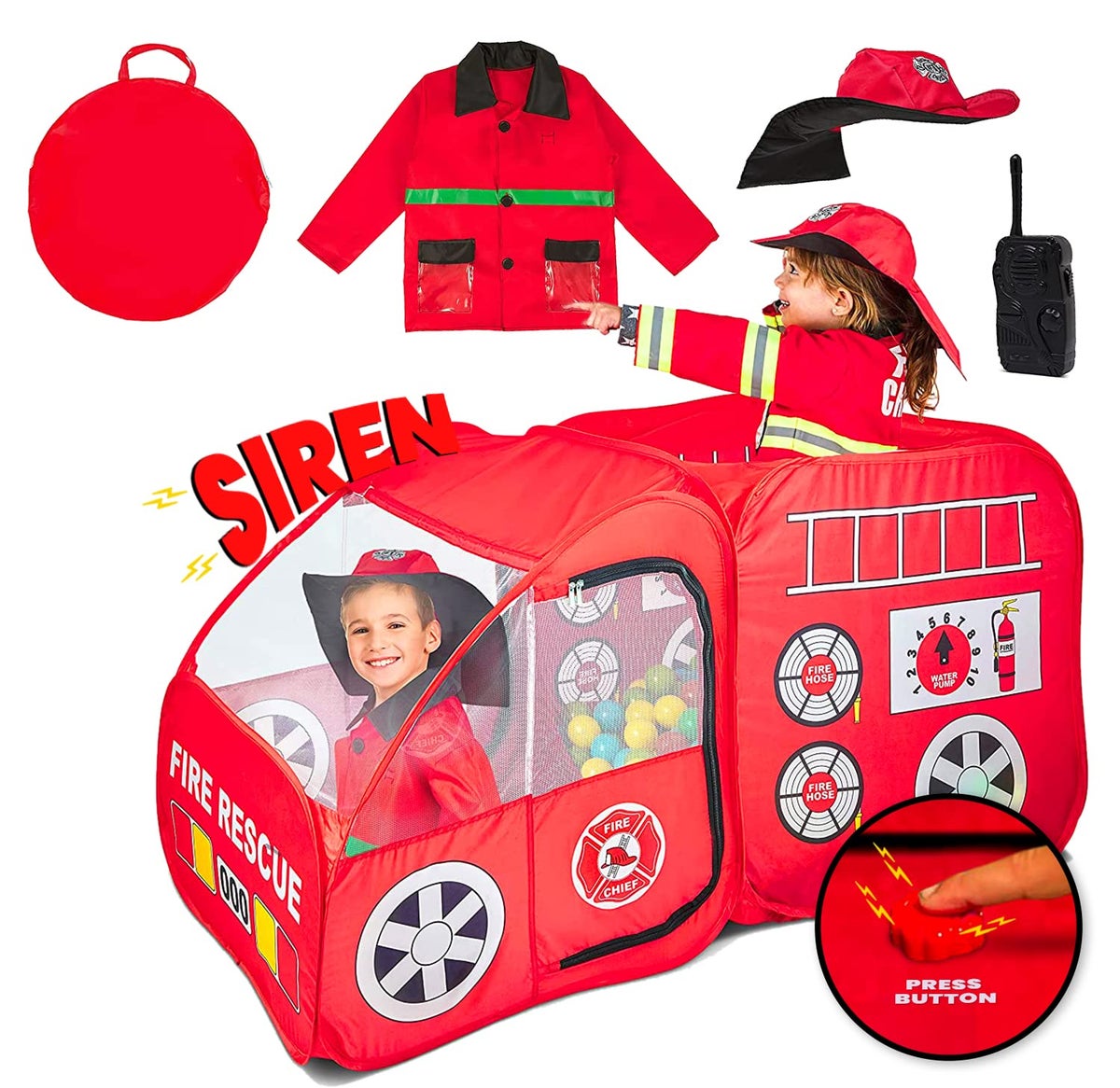 Kiddzery Kiddey Fire Truck Tent for Kids | Firetruck Play Tents with ...