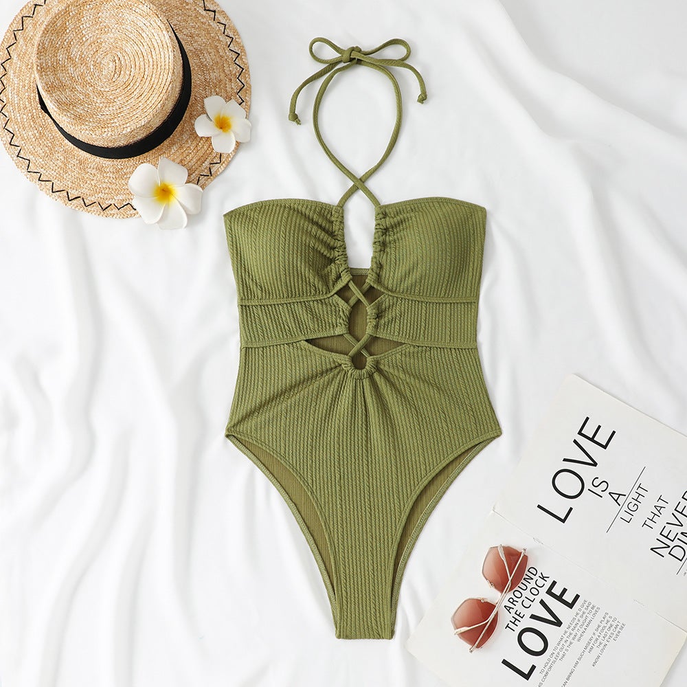Generic 2025 One-Piece Swimsuit Solid Color Backless Strap Swimsuit ...