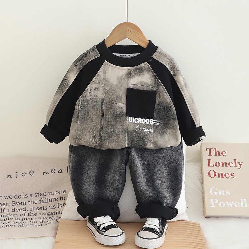 Generic Boys' Long Sleeve Tie-Dye Color-Block Sweat Suit Baby Spring ...