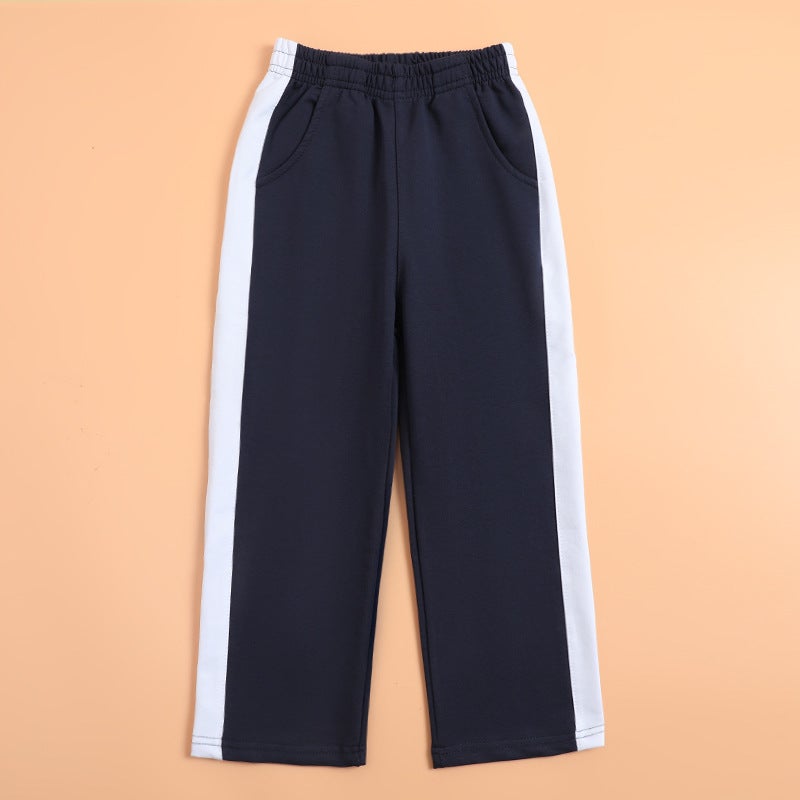 Generic Children'S Dark Blue School Pants Boys And Girls Wide White Bar ...
