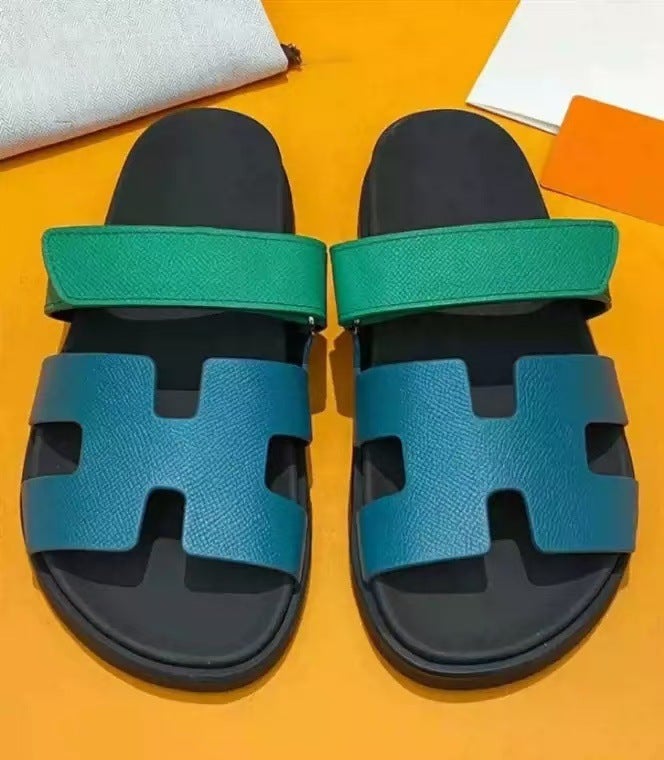 Generic 24 Summer H Slippers One-Word Velcro Color-Matching Outer Wear ...