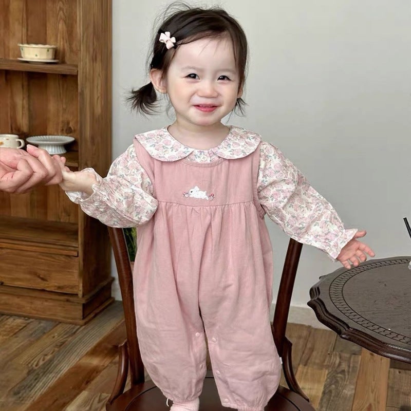 Generic Baby Suit Sweet Floral Doll Collar Shirt Embroidered Overalls ...