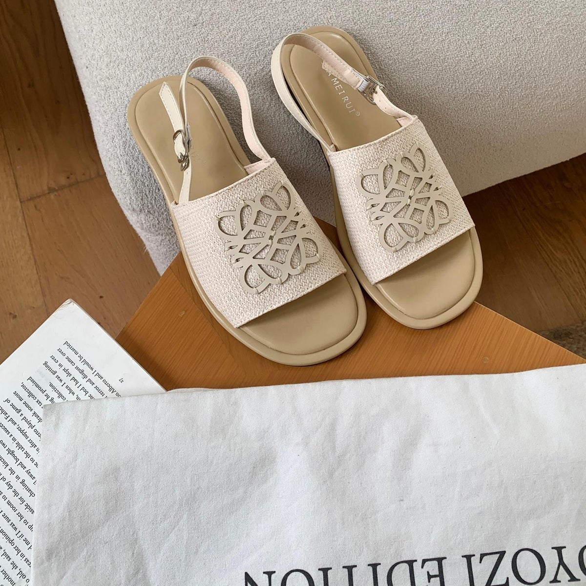 Generic 2025 Retro Square-Toe Flat Sandals French-Style Single Strap ...