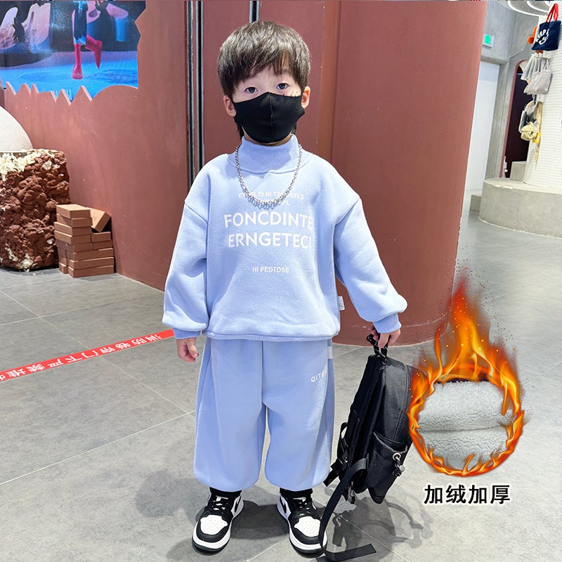 Generic Boys' Fleece-Lined Thickened Suit Small Children'S Sweat Casual ...