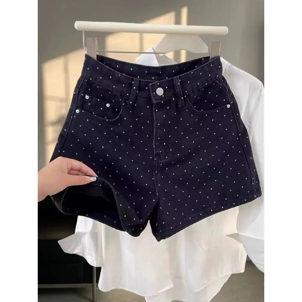 Generic Black Internet Celebrity Large Size Floral Denim Shorts New ...