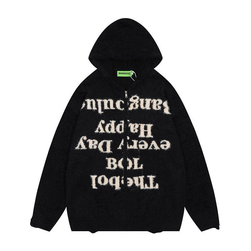 Generic American-Style High Street English Alphabet Hole Sweater Jacket ...