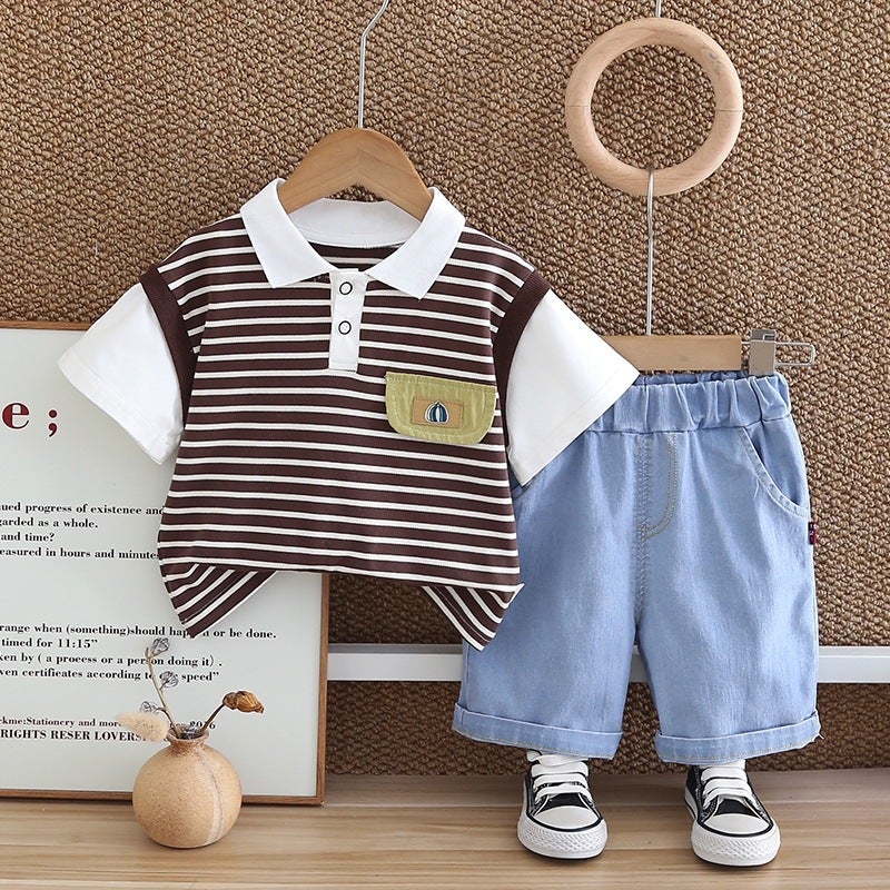 Generic 2025 Arrival Boys Striped Lapel Short Sleeve Suit Boys Baby ...