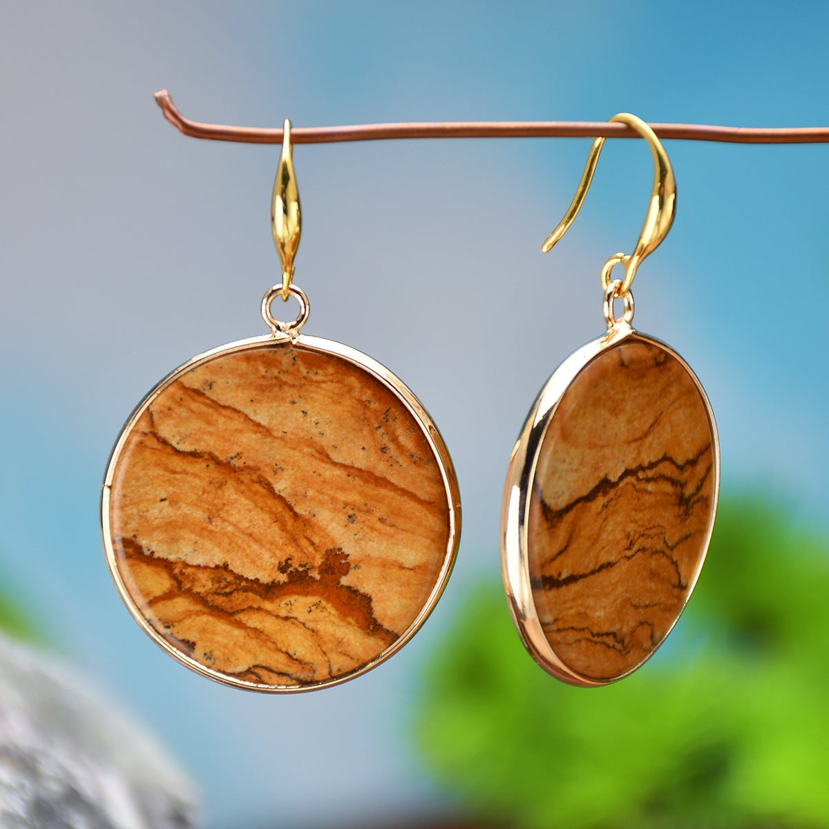 Generic Fashion Round Natural Stone Pendant Earrings For Women, Light ...