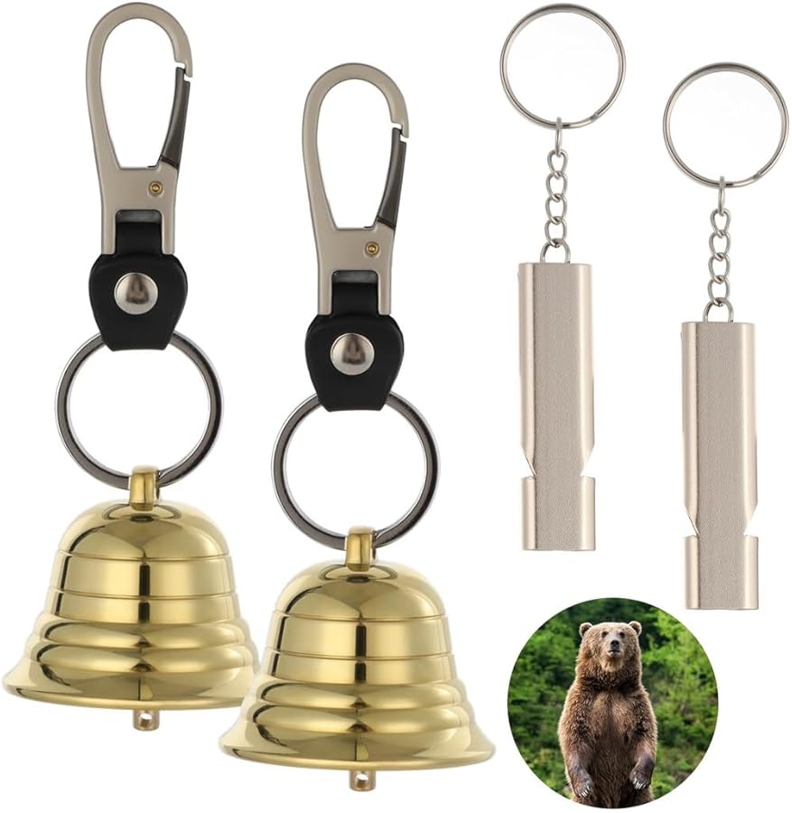 Generic 2 Pack Solid Brass Hiking Bear Bells And Emergency Whistles ...