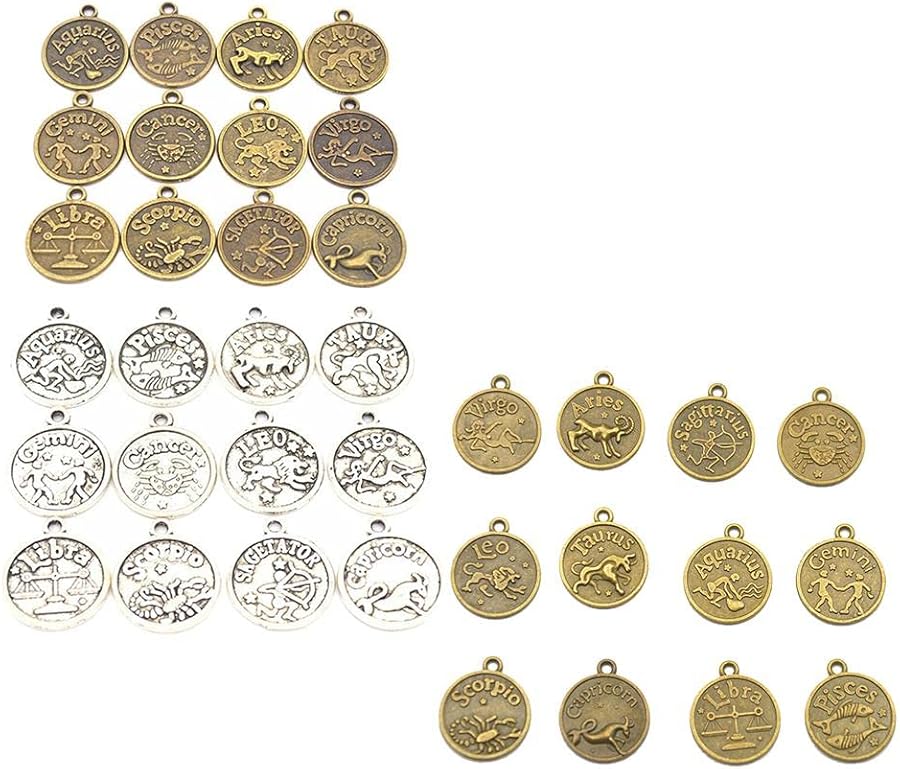Generic Antique Vintage Round Zodiac Charms Set of 36 Pendants for ...