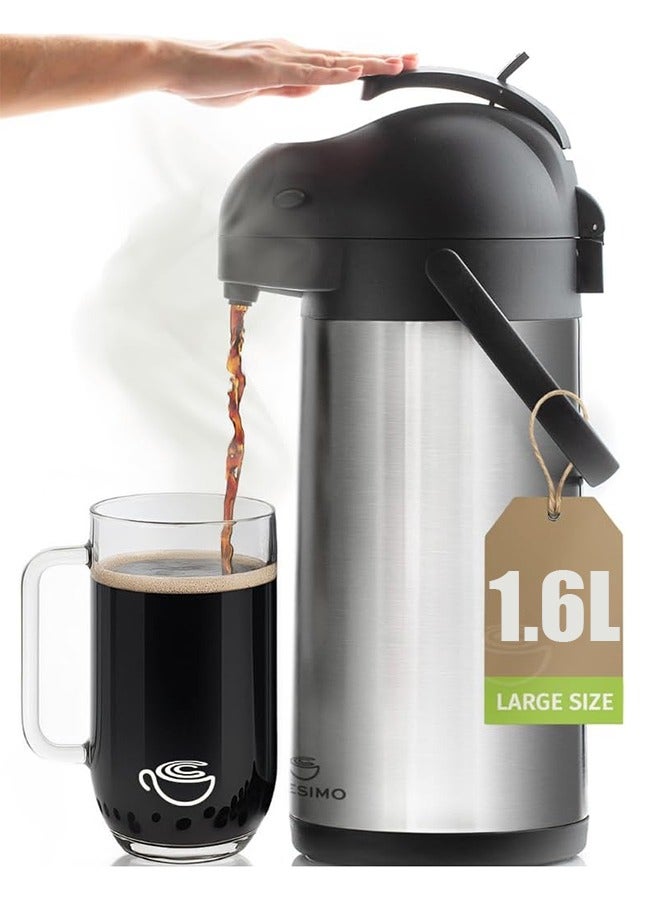 Gianxi Coffee Carafe with Pump, 1.6L Stainless Steel Insulated Thermal ...
