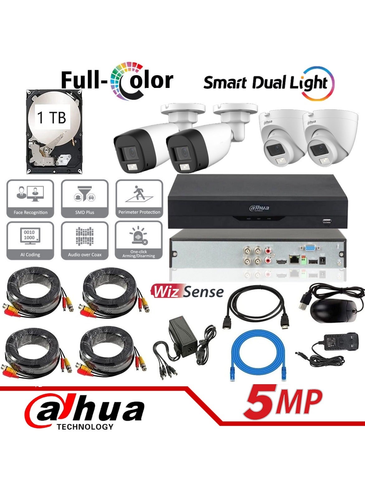 Dahua 5MP HD 2x Outdoor 2xIndoor Security Camera Dahua 4 Channel CCTV ...