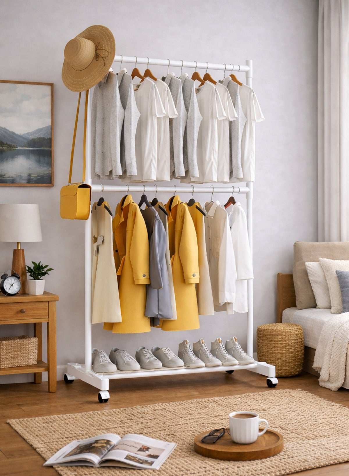 DBLEW Double Rod Clothing Rack Convertible Dual Layer Clothes Drying ...