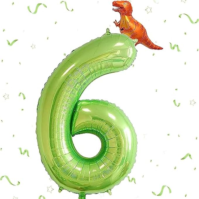 Generic 6TH GREEN BIRTHDAY BALLOONS,40INCH NUMBER 6 MINI DINOSAUR ...