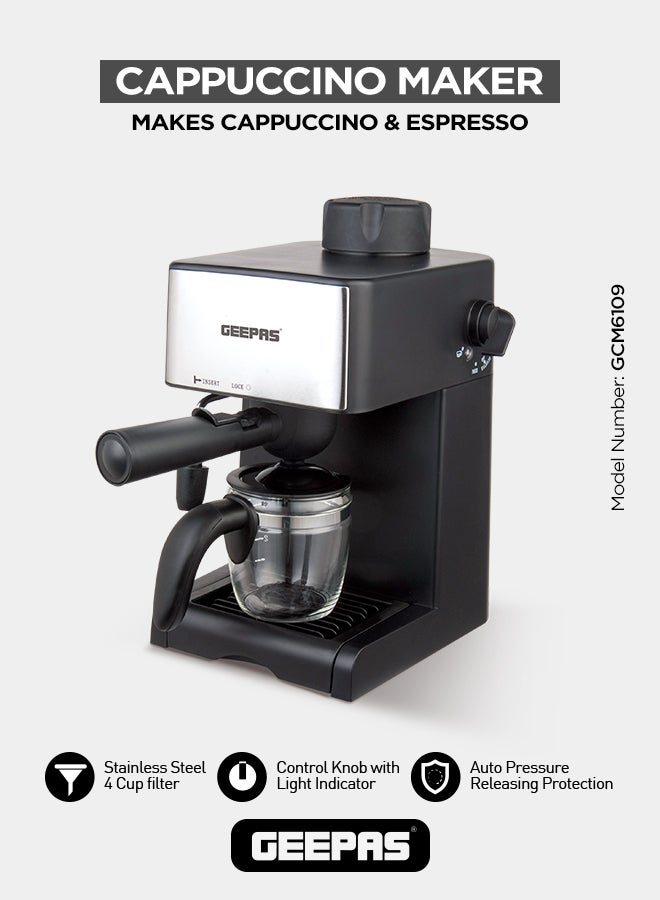 GEEPAS Cappuccino Maker / Espresso Maker with 4 cup Stainless Steel ...