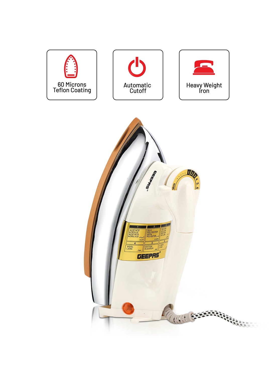 GEEPAS Heavy Weight Dry Iron with Overheat Protection | Golden Ceramic ...