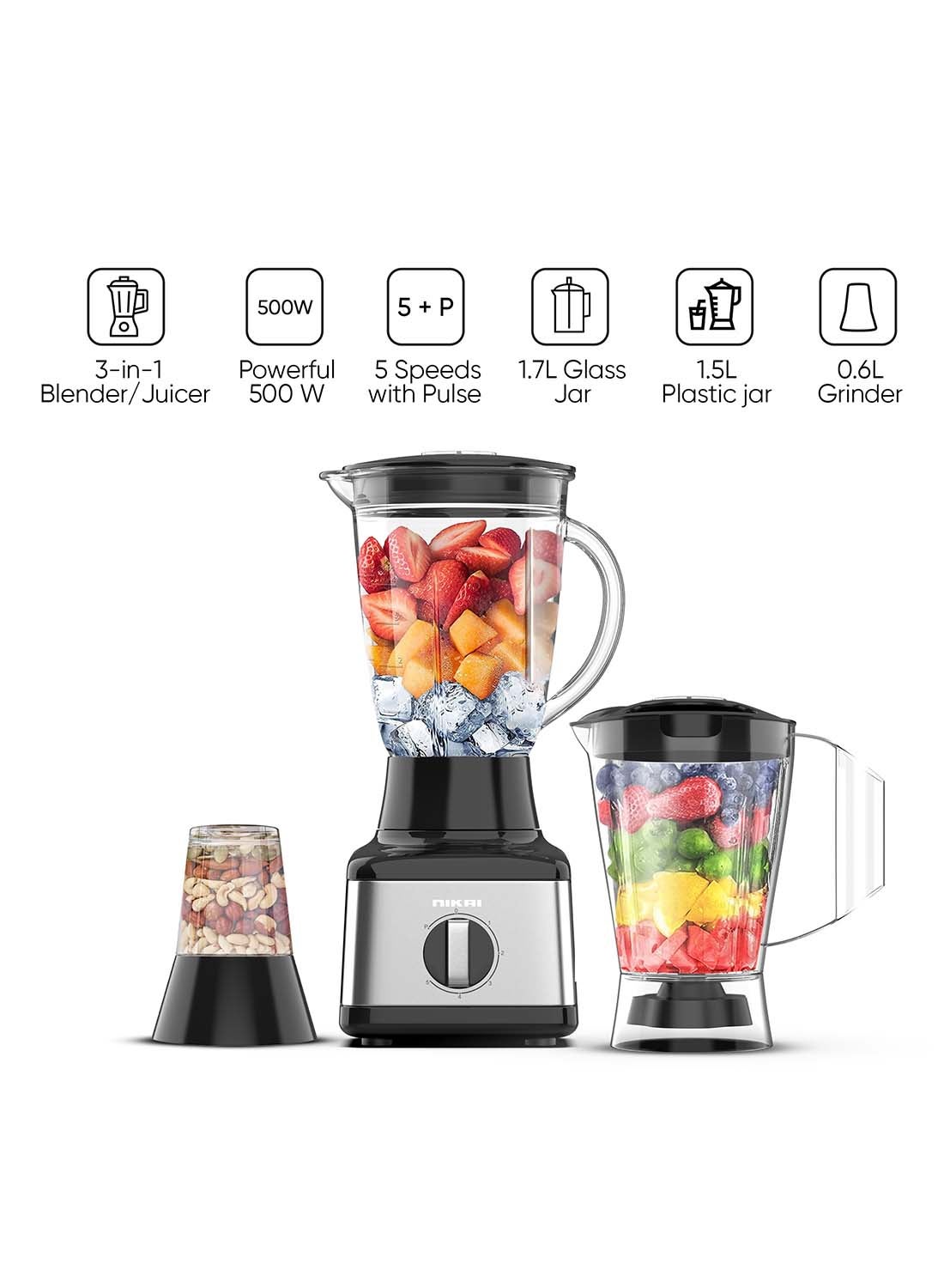 NIKAI 3 In 1 Blender With Power, Stainless Steel Blades ...