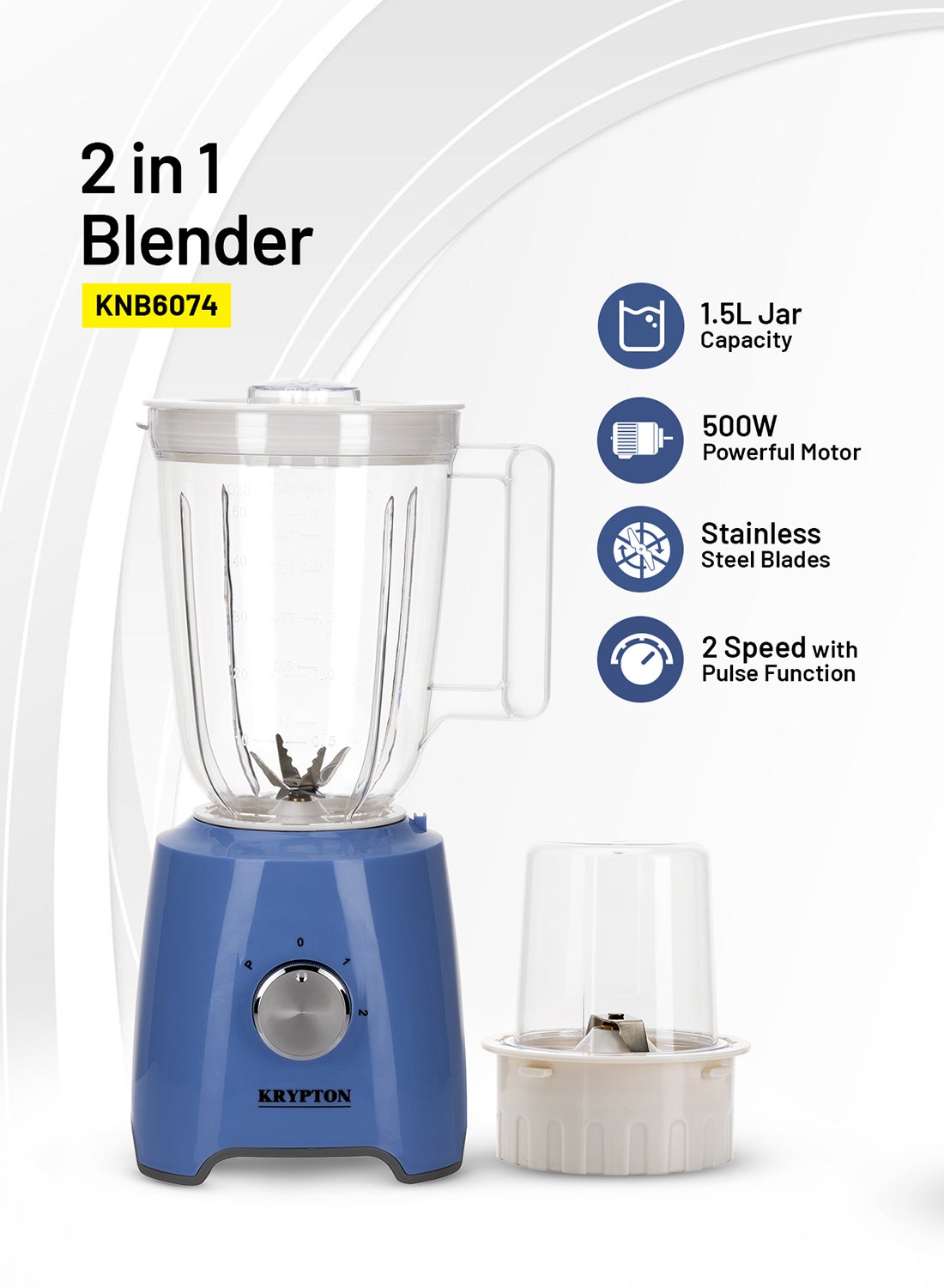 KRYPTON 2-in-1 Blender with Unbreakable Jar 1.5 L 500 W KNB6074 Blue ...