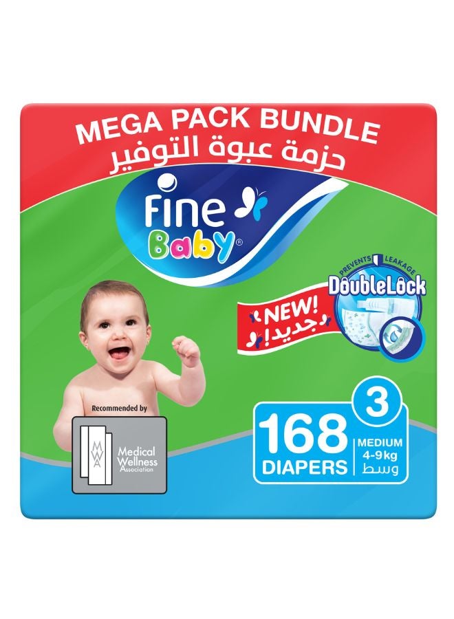 Fine Baby Baby Diapers Medium Size 3 (4 - 9 kg) 168 Count Mega Pack ...