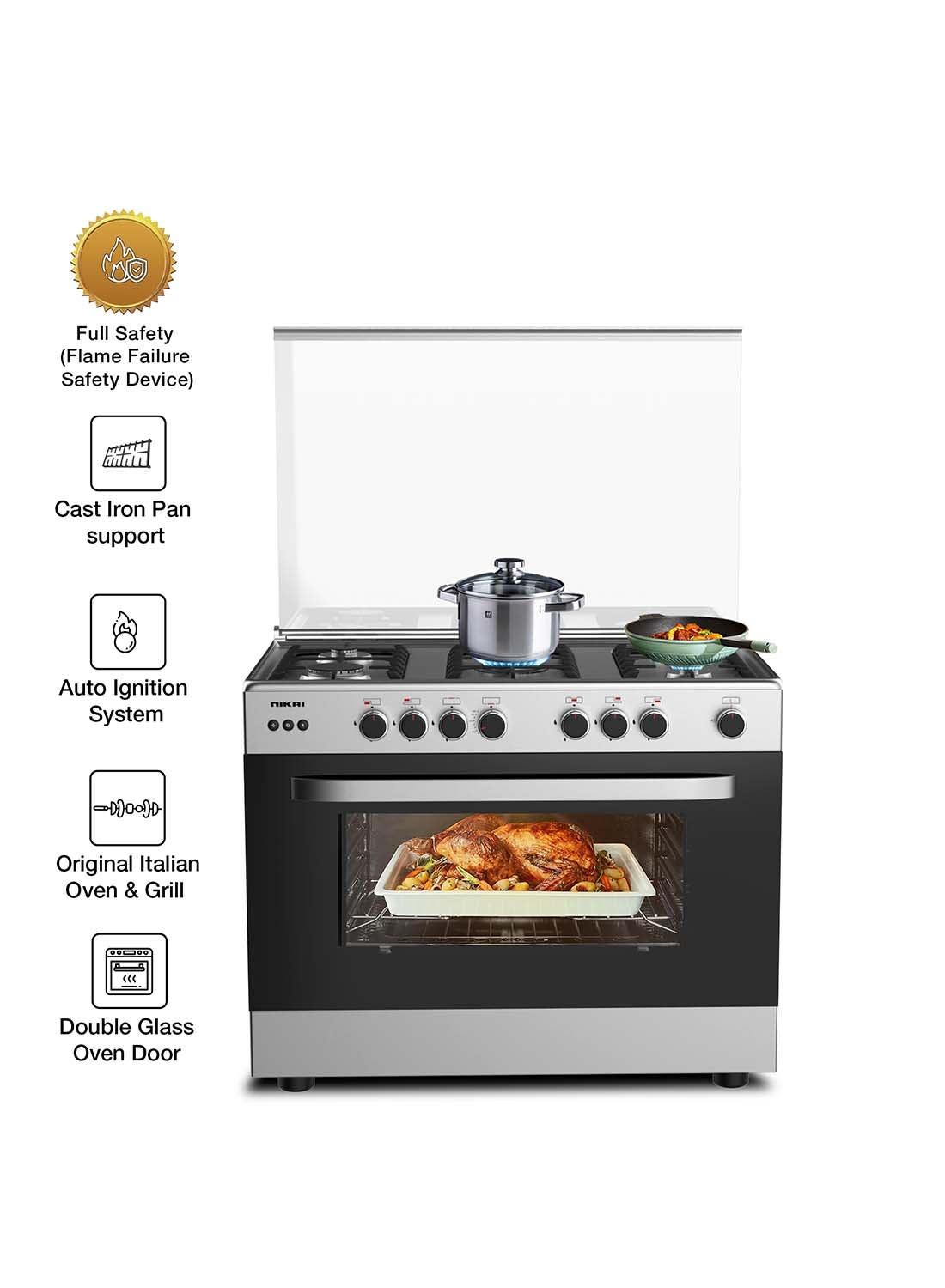 NIKAI 90x60cm 5 Burner FreestAnding Gas Cooker With Original Italian ...