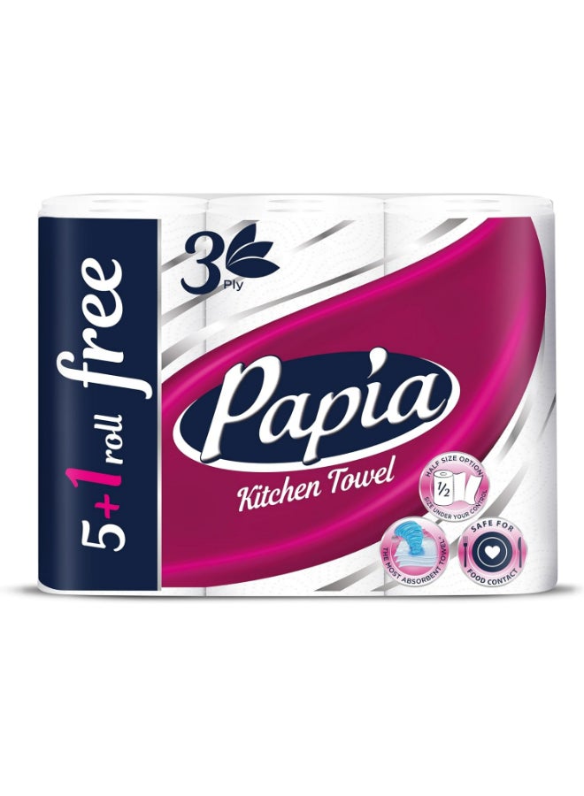 Papia Kitchen Rolls - 6 Roll 3 Ply White | Best Price Egypt | Cairo, Giza
