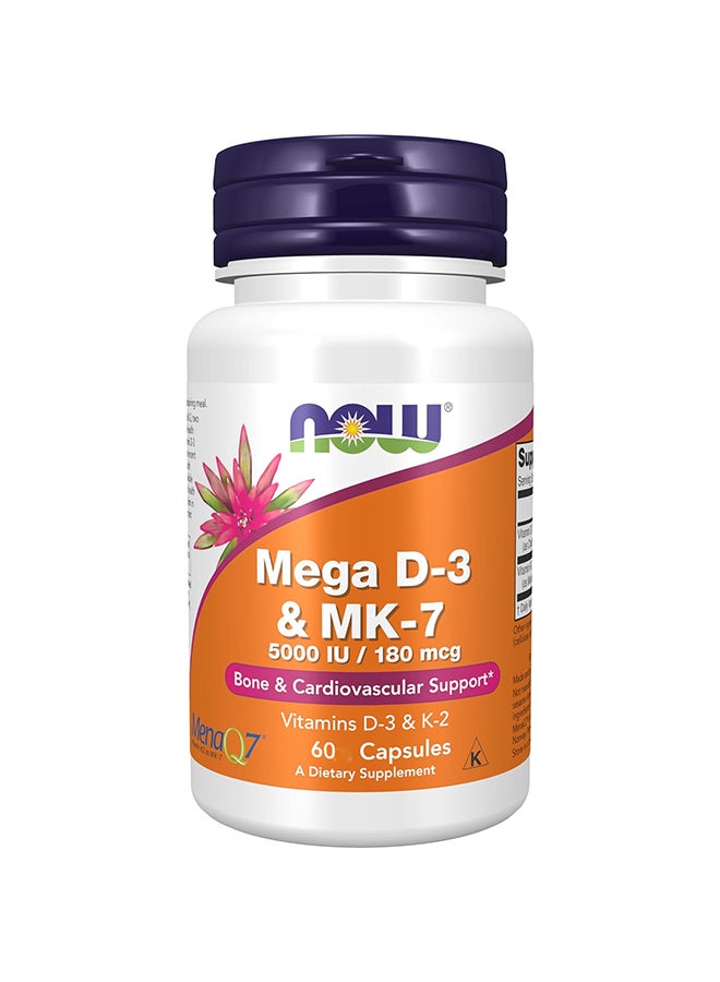 Now Foods Mega D-3 & Mk-7 With Vitamins D-3 & K-2, 5,000 Iu/180 Mcg ...