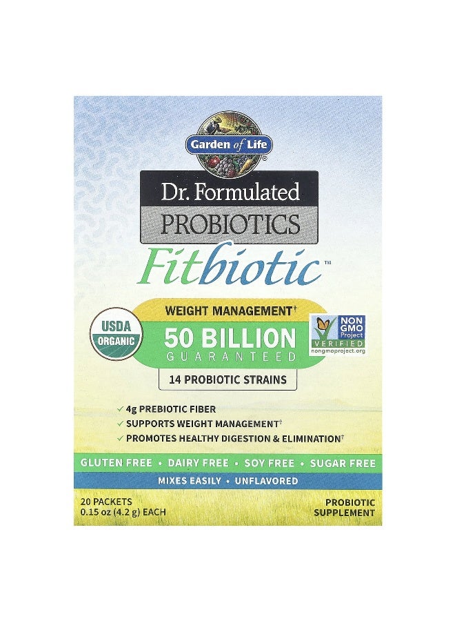 Garden of Life Probiotics Fitbiotica Unflavored 20 Packets 0.15 Oz (4.2 ...