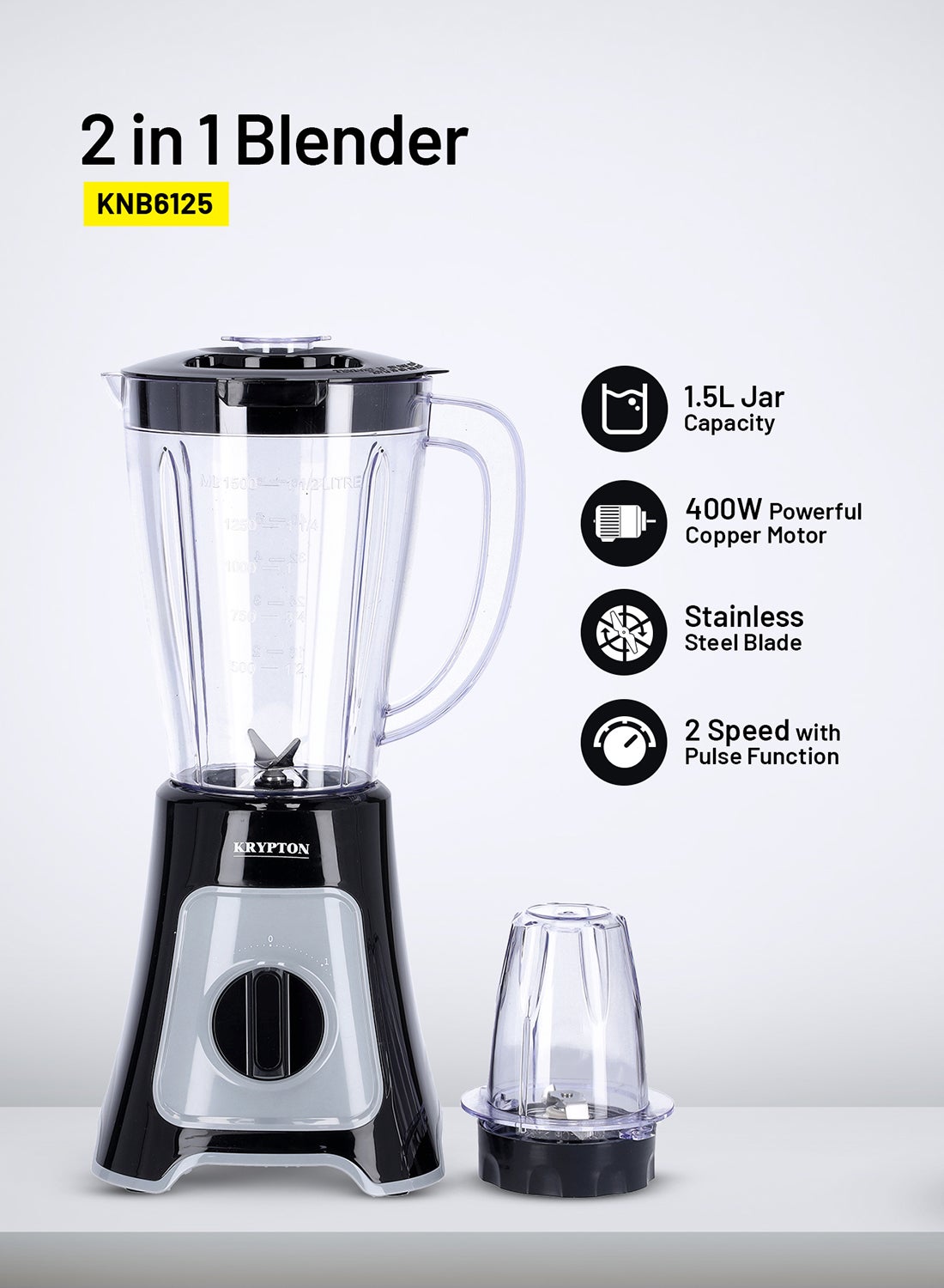 KRYPTON 2-In-1 Blender 400 W KNB6125 White/Black/Clear | Best Price KSA ...
