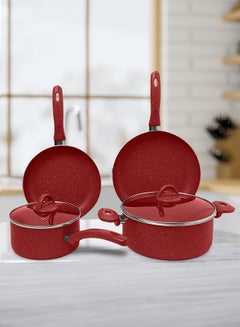 La Casa 6 Pieces Turkish Granite Cookware Set With Pyrex Lid Red ...