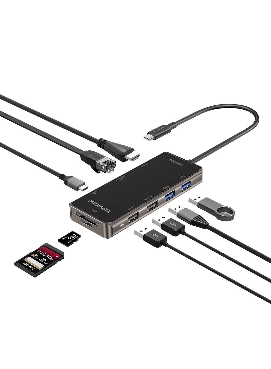 PROMATE Compact Multiport USB-C Hub With 100W Power Delivery Black ...