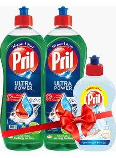 Pril Pack of 2 Dishwashing Liquid 600ml + Free Dishwashing Liquid 465ml ...