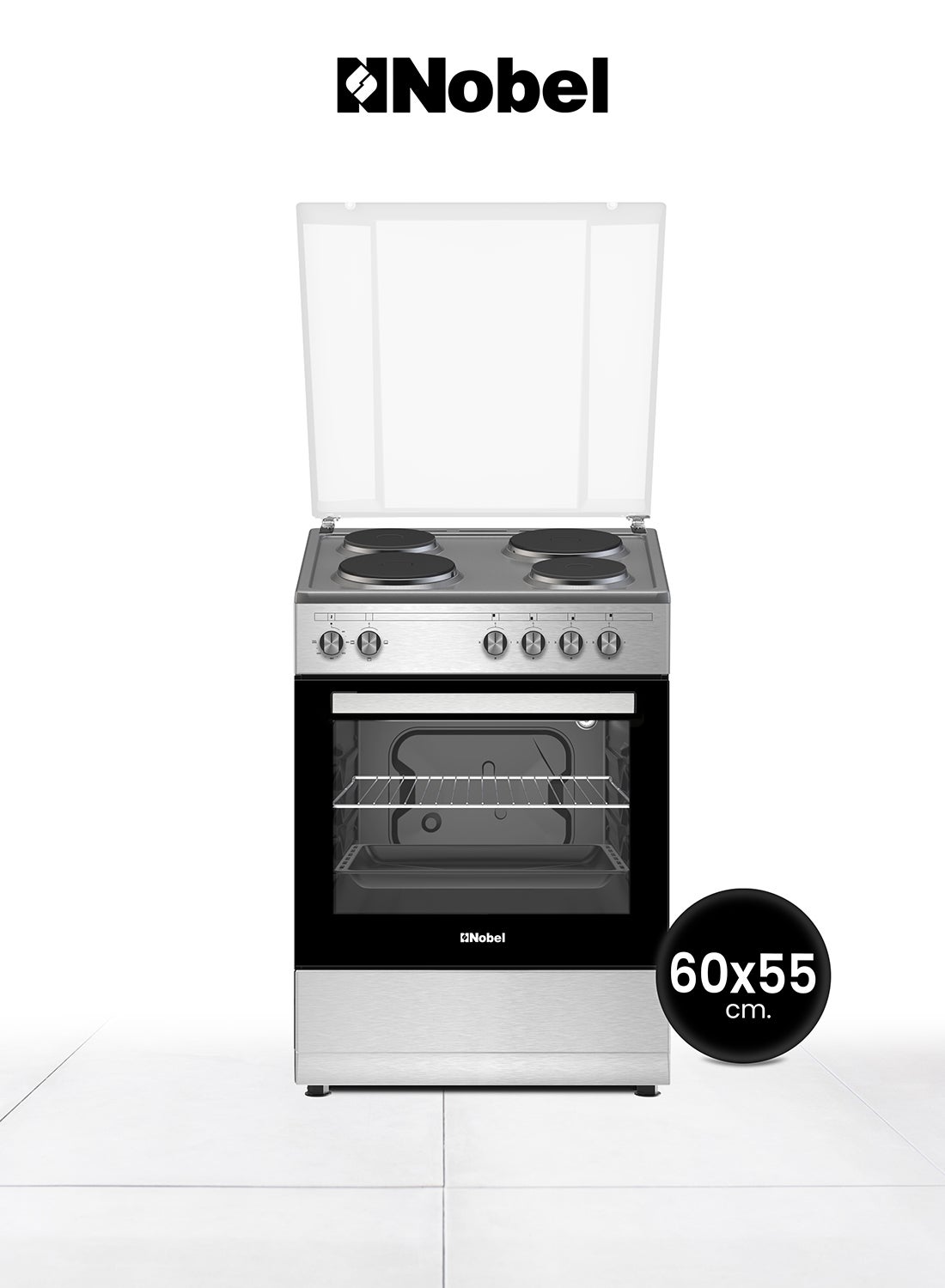 Nobel 60 x 55 Electric Cooker, 4 Hot Plate & Electric Oven, 6 Knob ...