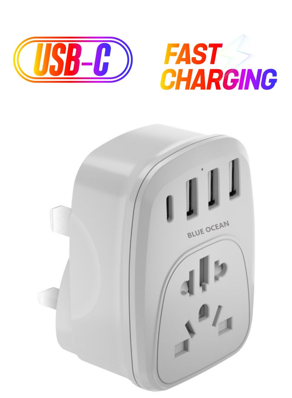 BLUE OCEAN 5-in-1 Multi Socket USB Adapter Plug White | Best Price UAE ...